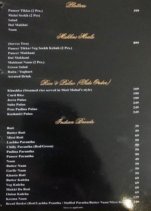 Menu at Moti Mahal Delux Tandoori Trail, Hyderabad, Flat 102