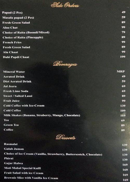 Menu at Moti Mahal Delux Tandoori Trail, Hyderabad, Flat 102