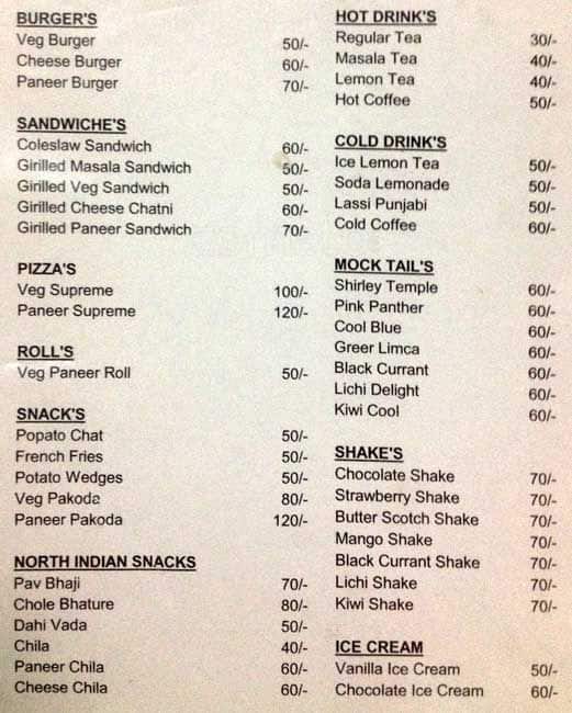 Menu at Spice Cottage, Indore