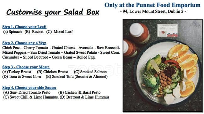 Menu at The Punnet cafe, Dublin, 94-95 Mount Street Lower