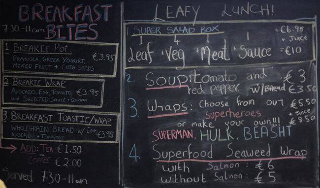 Menu at The Punnet cafe, Dublin, 94-95 Mount Street Lower
