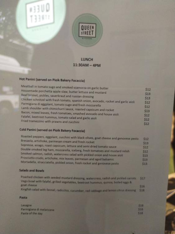 Menu at Queen St. Kitchen fast food, Woollahra