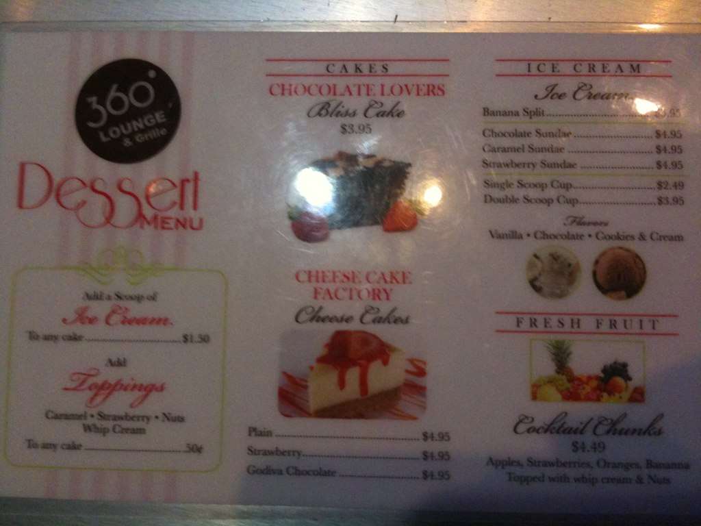 Menu at 360 Lounge restaurant, Dearborn