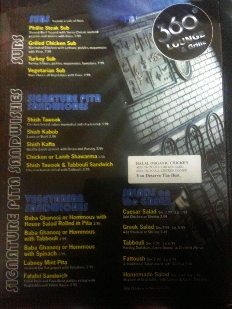 Menu at 360 Lounge restaurant, Dearborn