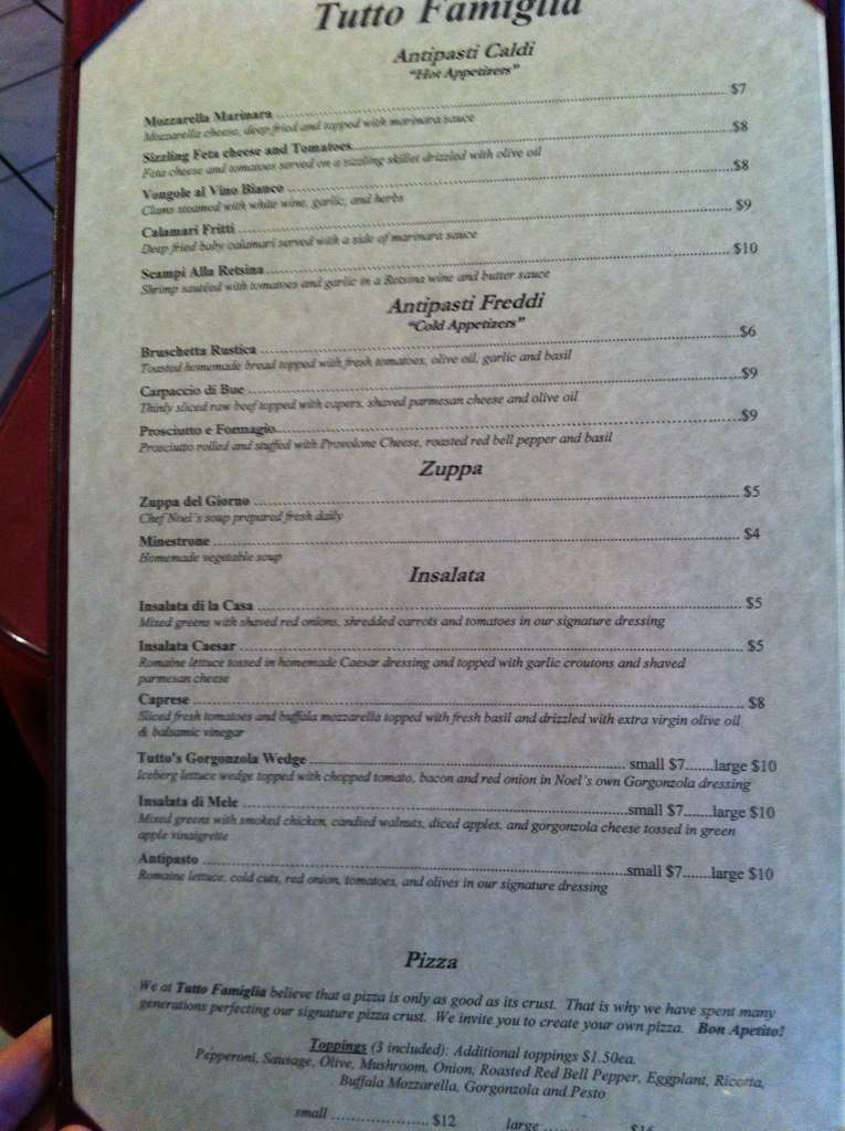 Menu at Tutto Famiglia pizzeria, Lake Forest