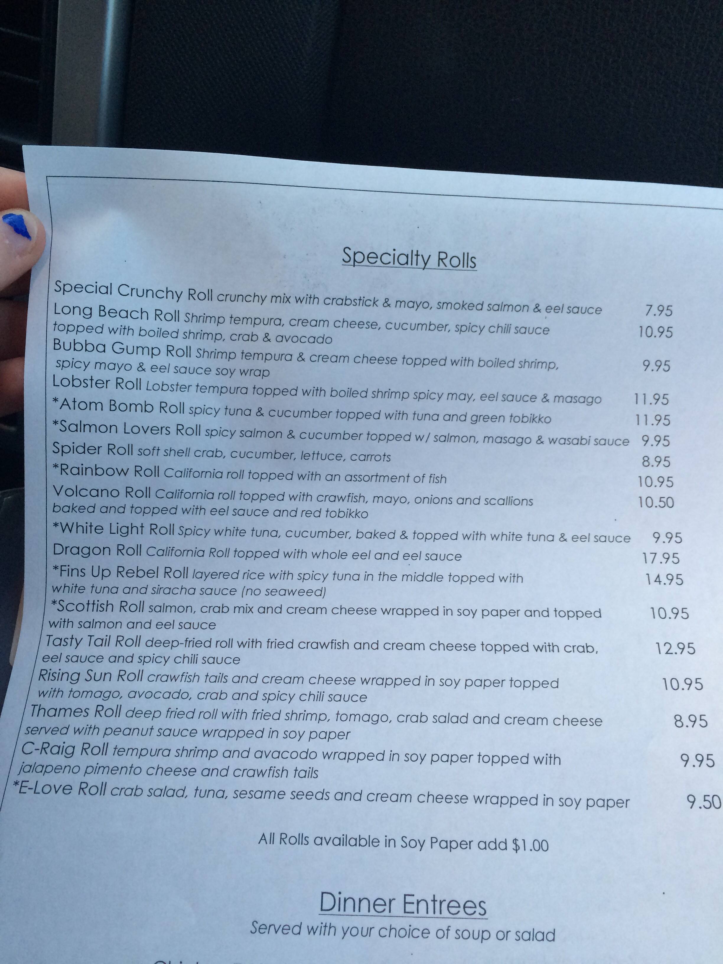 Menu at On A Roll restaurant, Long Beach
