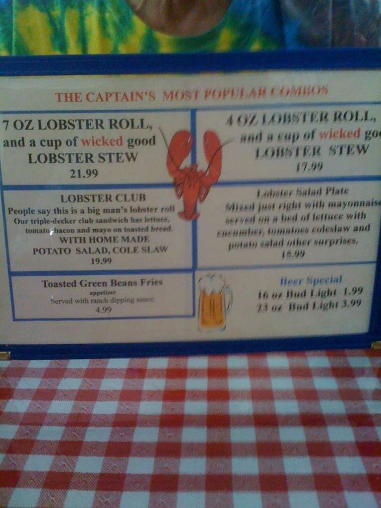 Menu at Captain's Fresh Idea Restaurant wicked good, Waldoboro