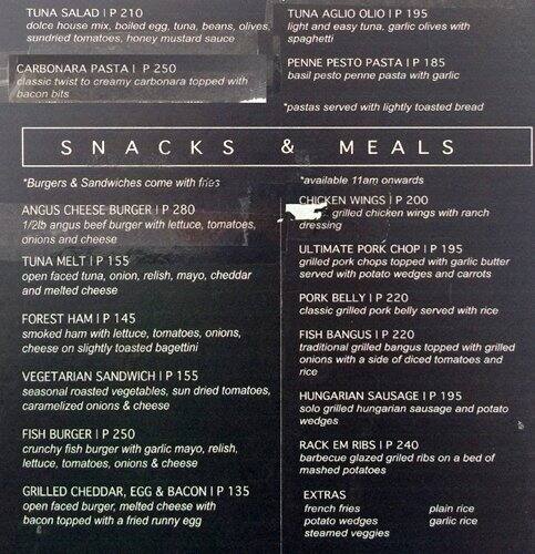Menu at Dolce cafe, Cebu City