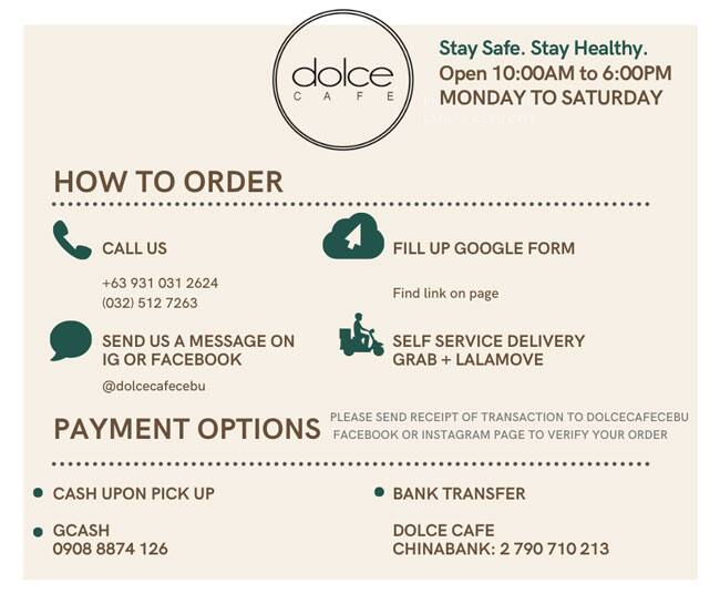 Menu at Dolce cafe, Cebu City