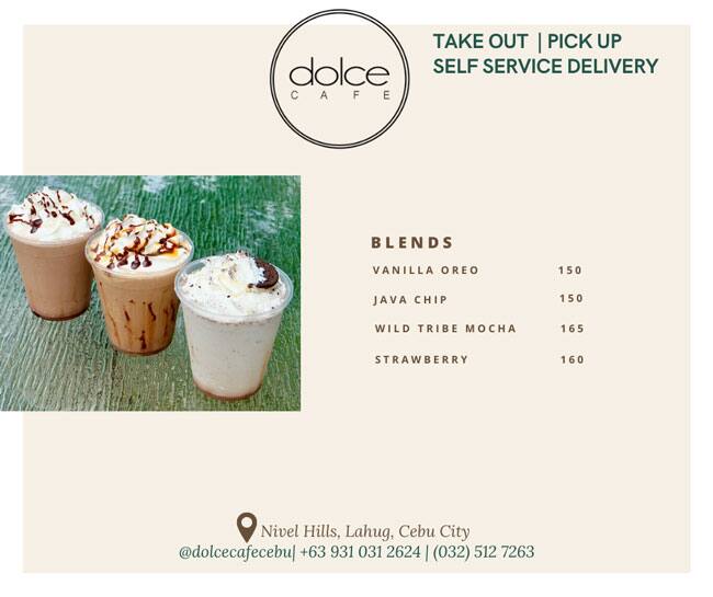 Menu at Dolce cafe, Cebu City