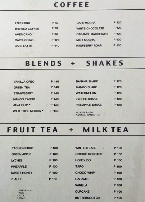 Menu at Dolce cafe, Cebu City