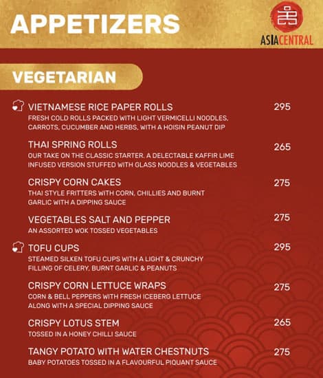 Menu at Asia Central, New Delhi