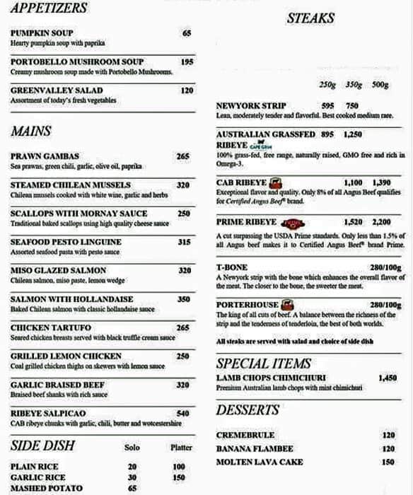 Acacia Steakhouse Menu, Menu for Acacia Steakhouse, Capitol Site, Cebu ...