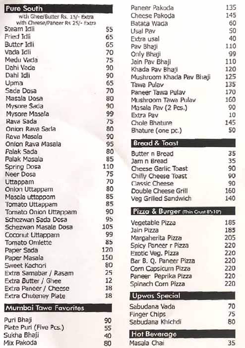 Menu of Radhe Pure Veg, Malad West, Mumbai