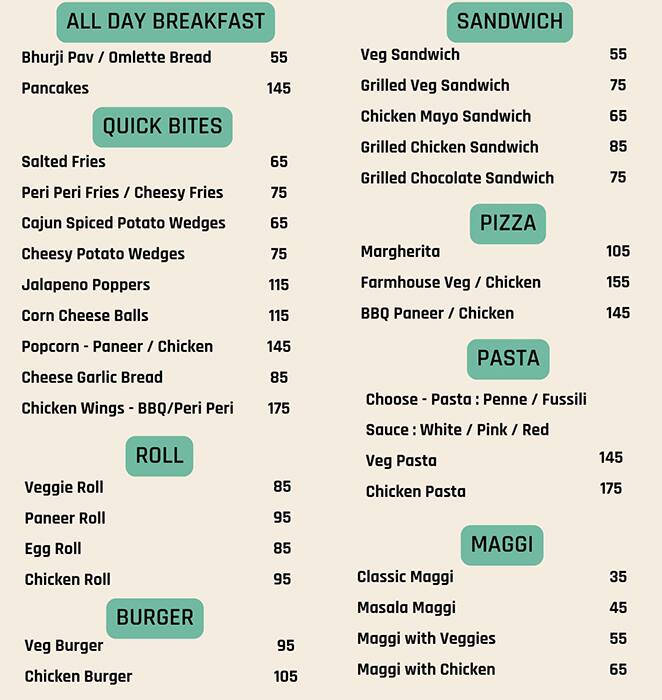 Menu of The 90's Cafe, Hinjawadi, Pune
