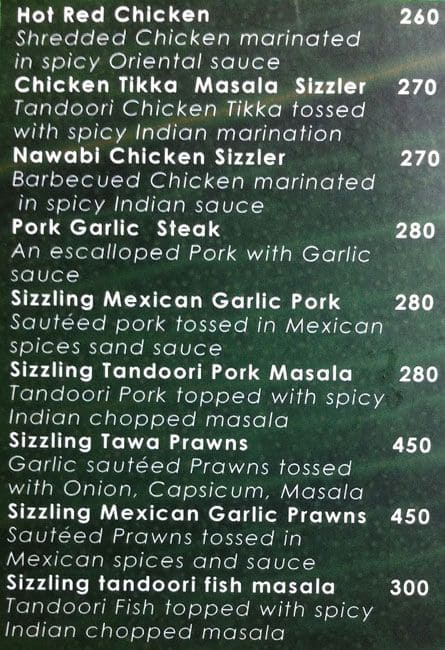 Menu at Ozone, Guwahati, Silver Square Complex