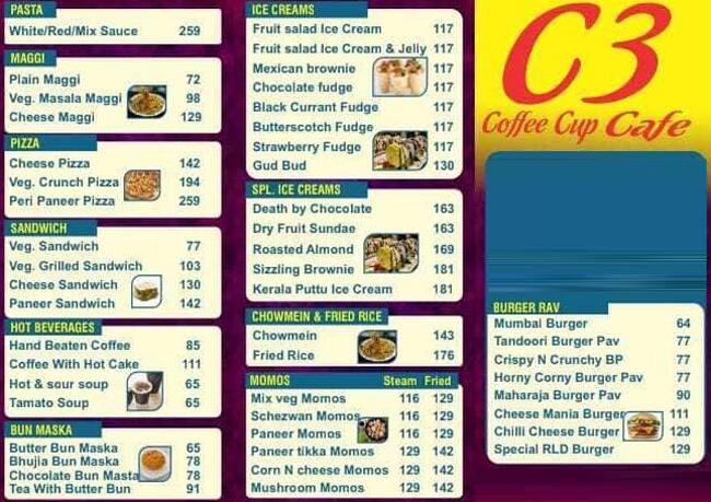 Menu of Coffee Cup Cafe, Vaishali, Ghaziabad