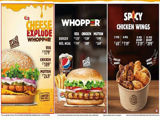 Menu at Burger King, Bengaluru, Vistar Arcade