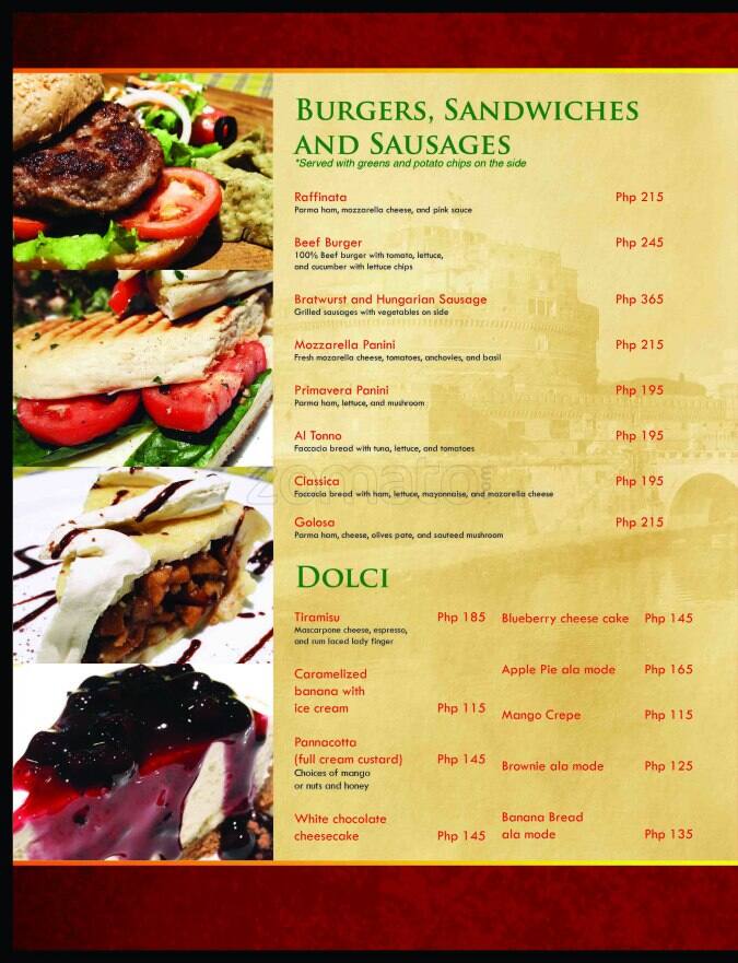 Menu at Gourmet's Cafe, Mandaluyong