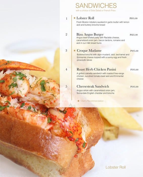 Menu at Bizu restaurant, Taguig, H23X+V4P