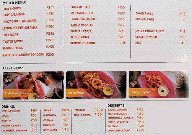 Menu at Bag O' Shrimps Ayala Malls Manila Bay restaurant, Parañaque
