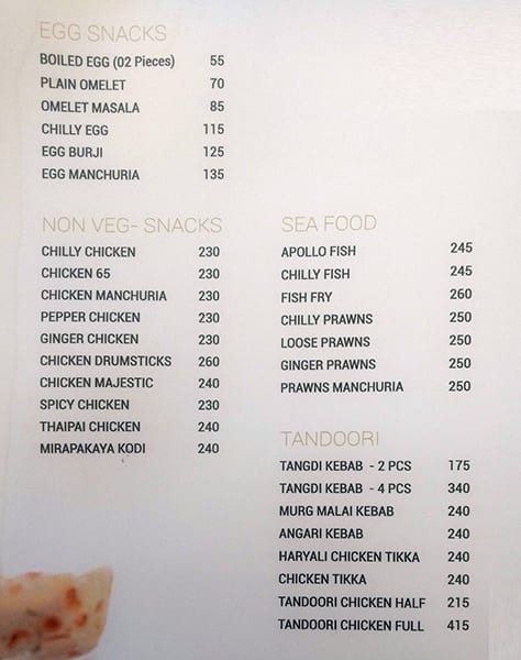 Menu at Bagara Restaurant & Bar, Secunderabad, Penderghast Road