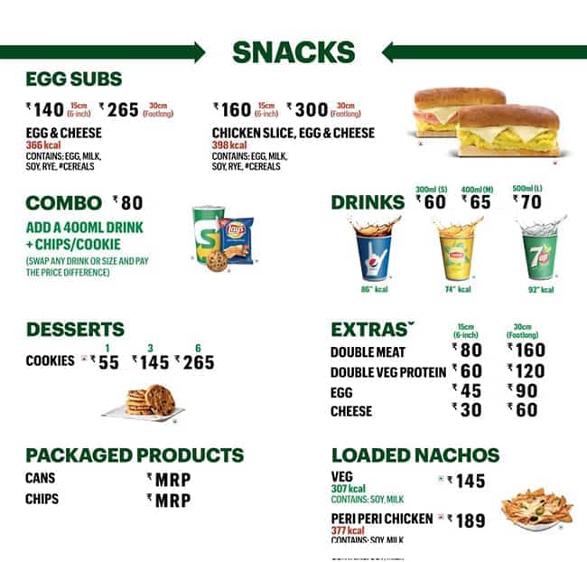 Menu at Subway, Pune, Shop 2