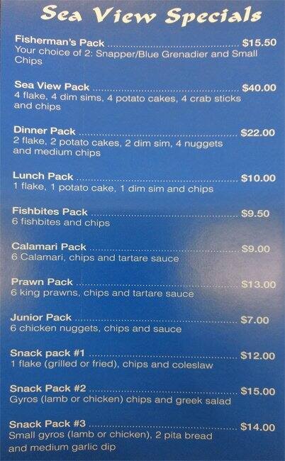 Menu at Seaview Fish & Chips Beaumaris restaurant, Beaumaris