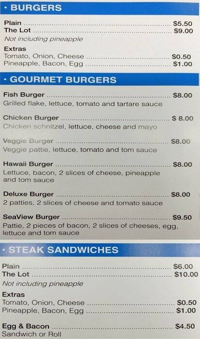 Menu at Seaview Fish & Chips Beaumaris restaurant, Beaumaris