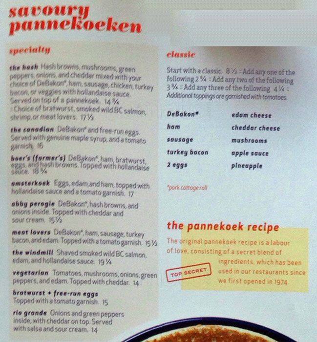 Menu at De Dutch restaurant, Vancouver, 410 W 2nd Ave