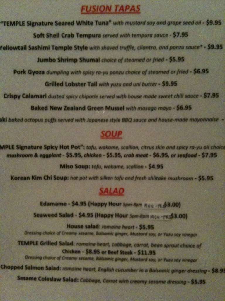 Temple Lounge Menu, Menu for Temple Lounge, Arlington, Arlington County ...