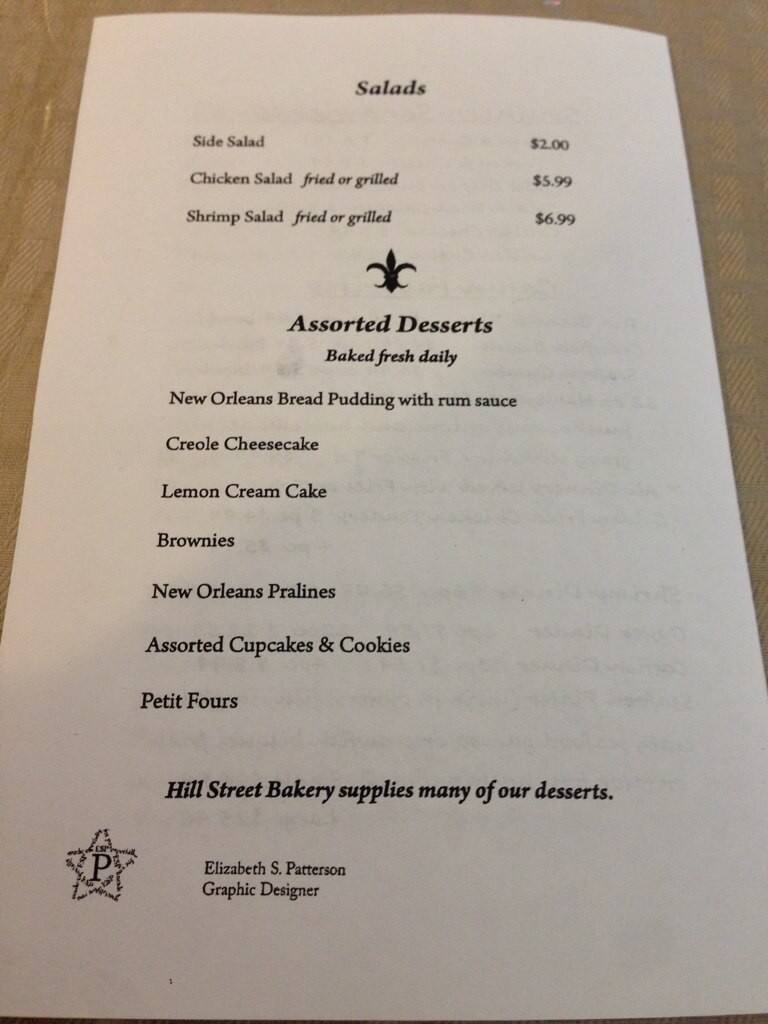 Menu at R & A's French Quarter Grill restaurant, Ellisville