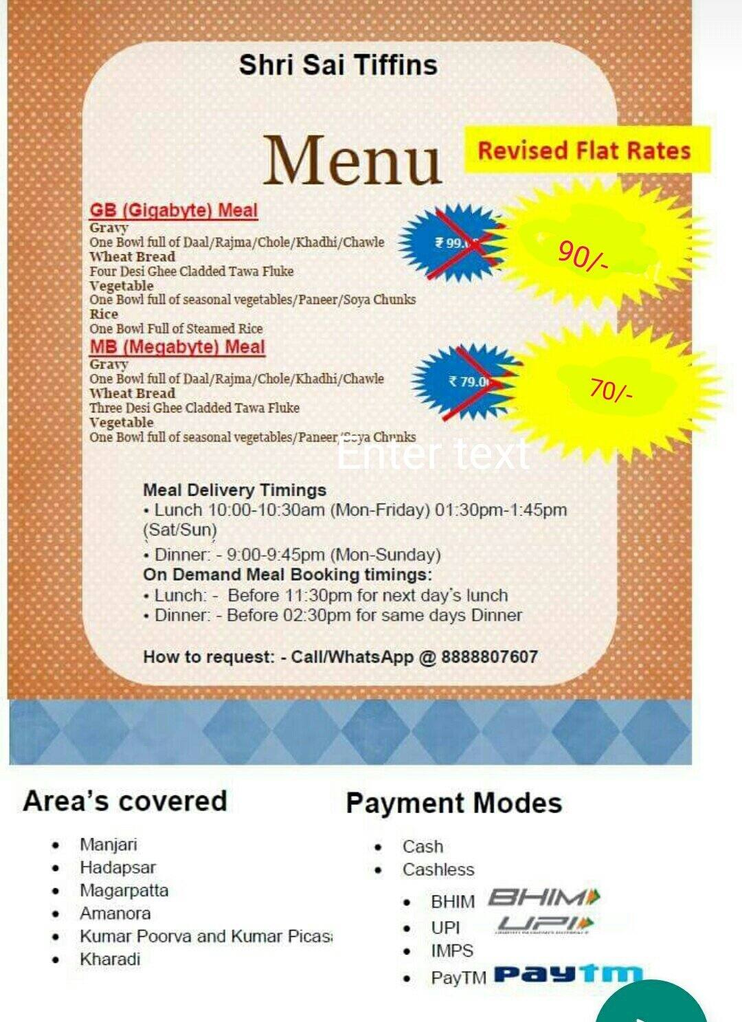 Shri Sai Tiffins Menu, Menu for Shri Sai Tiffins, Pune-Solapur Road ...