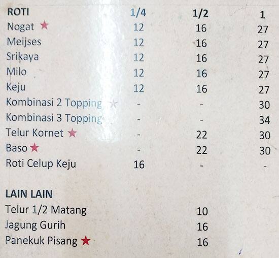 Carta del café Kios Roti Nogat BSD Take Away, Tangerang del Sur