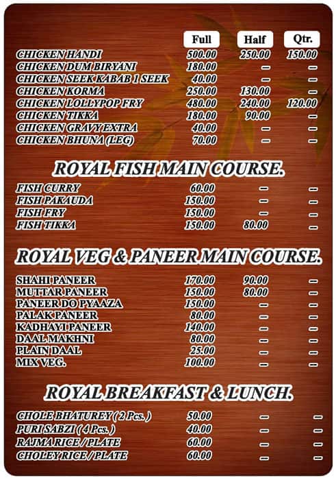 Menu at Royal India Restaurants, Lucknow, D-128 & 129