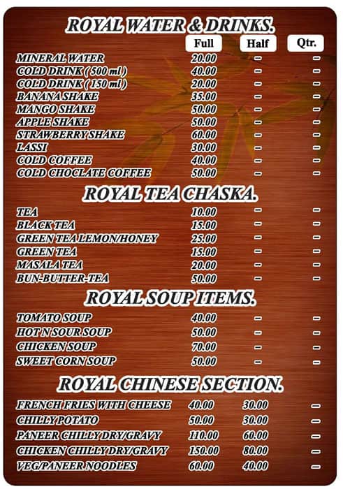 Menu at Royal India Restaurants, Lucknow, D-128 & 129