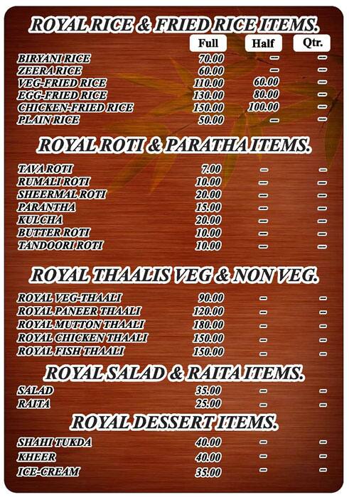 Menu at Royal India Restaurants, Lucknow, D-128 & 129