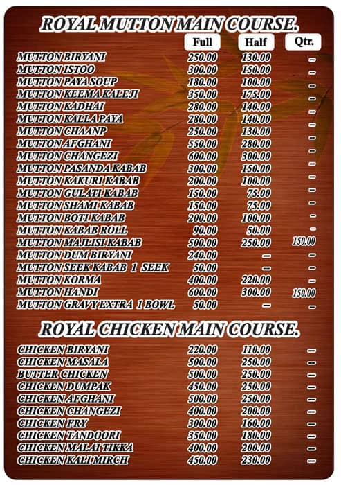 Menu at Royal India Restaurants, Lucknow, D-128 & 129