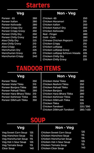 Menu of Zee Foods, Colaba, Mumbai
