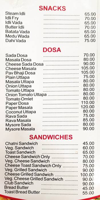 Menu at Monika Snacks Bar & Juice Center, Mumbai