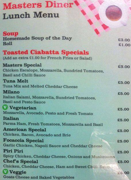 Master's Diner a London: Foto del Menu con Prezzi - Zomato UK