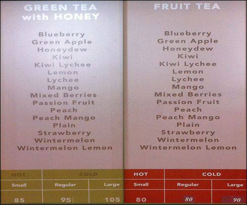 Menu at Teatalk, Mandaluyong