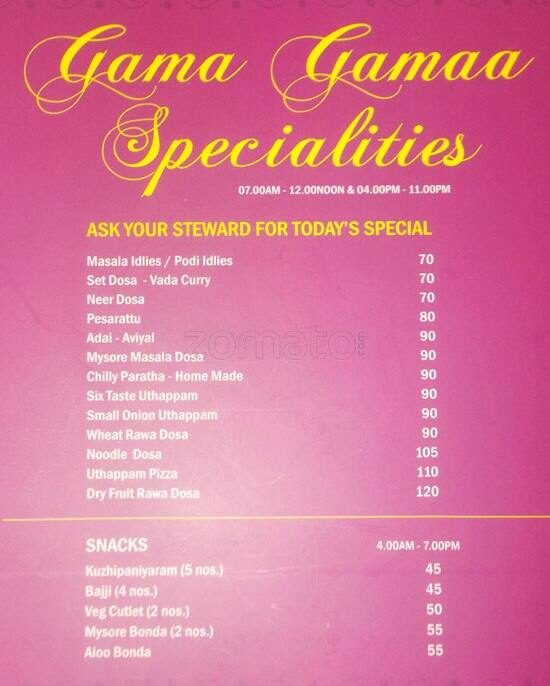 Menu at Gamma Gamma, Chennai