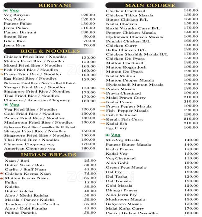 Menu at Taj Restaurant, Chennai, 3/245