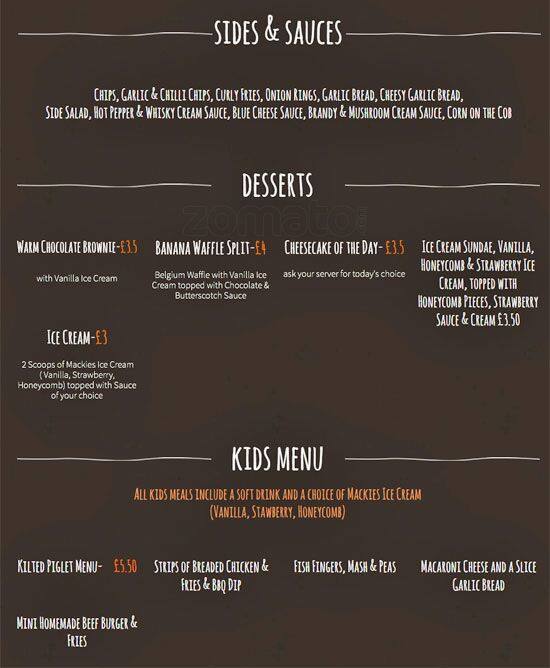 Menu at The Kilted Pig pub & bar, Edinburgh