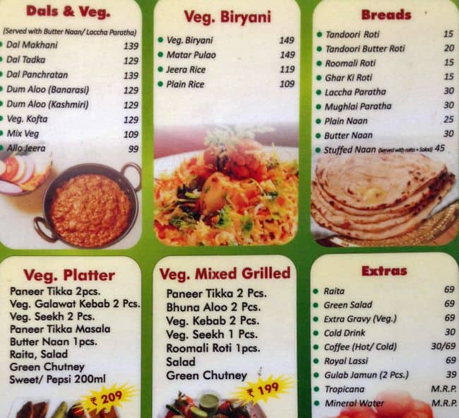 Menu at Royal Awadh, Lucknow, VX5G+GG4