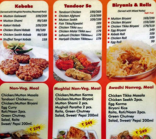 Menu at Royal Awadh, Lucknow, VX5G+GG4