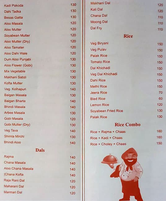 Menu at Guru Dhaba, Mumbai, Lokhandwala Complex Market