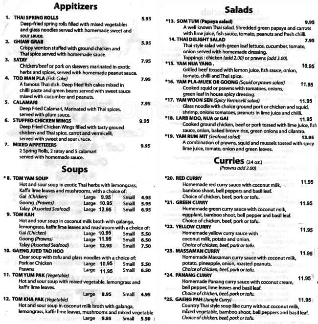 Thida Thai Menu, Menu for Thida Thai, West End, Vancouver - Urbanspoon/Zomato