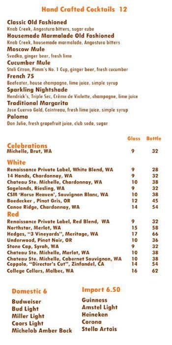 Menu at Maxwell's Restaurant, Seattle